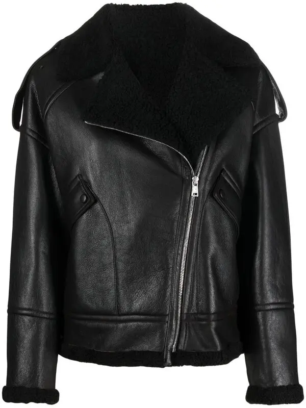 YVES SALOMON Cracked-effect Biker Jacket - Black