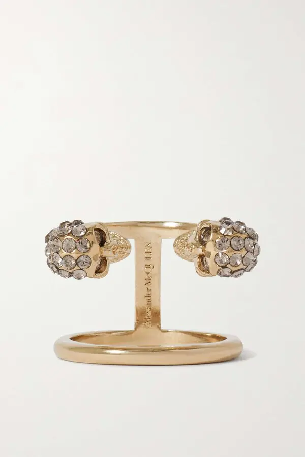 Alexander McQueen Tone Crystal Embellished Skull Ring - Gold