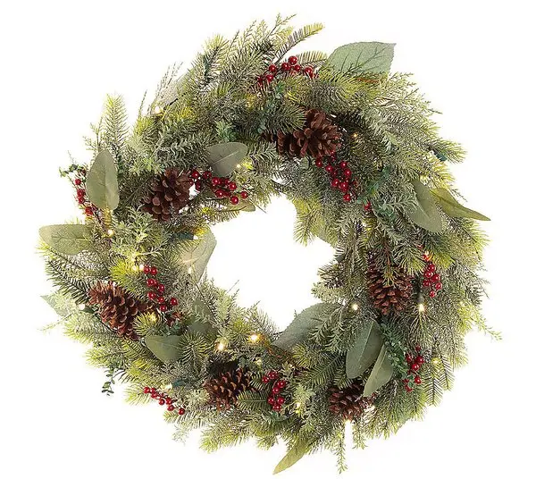 VILLAGE LIGHTING CO. Village Lighting 30' Prelit Led Wreath Winter Frost