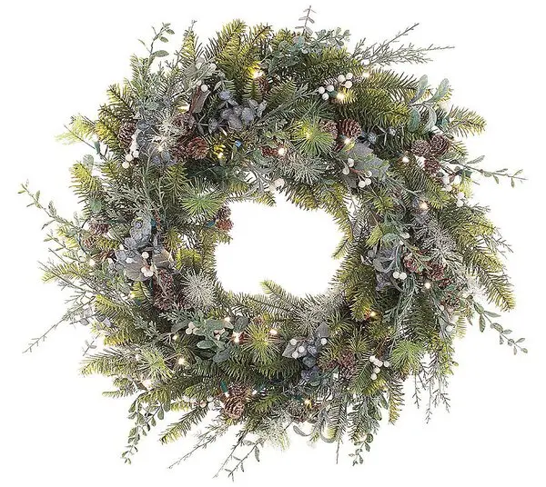 VILLAGE LIGHTING CO. Village Lighting 30' Prelit Led Wreath Rustic White Berry