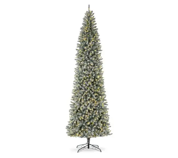 GLITZHOME 11' Pre-lit Flocked Pencil Fir Artifi Cial Christmas