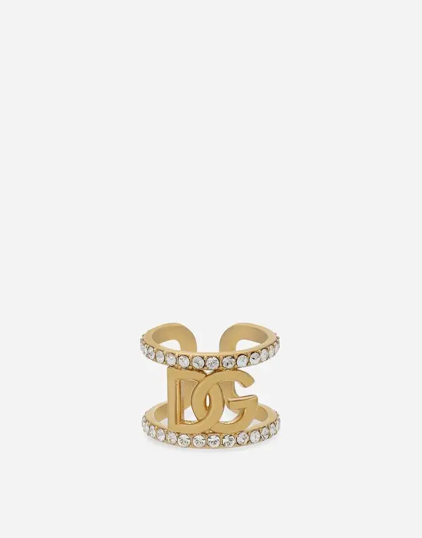Dolce & Gabbana Open Ring With Rhinestones And Dg Logo