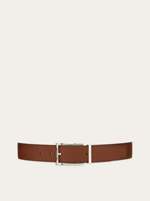FERRAGAMO Reversible Belt With Rectangular Buckle - Brown