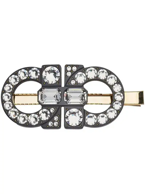 Ferragamo White Hair Clip with Crystals Ferragamo Crystal-embellished Grosgrain Hair Clip | italist  main image 3