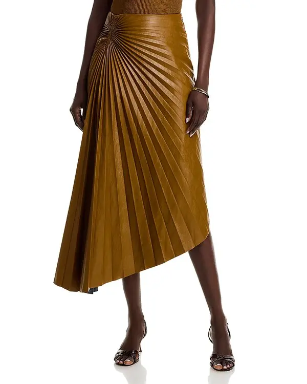 A.L.C. Tracy Asymmetric Pleated Vegan Leather Skirt - Saddle