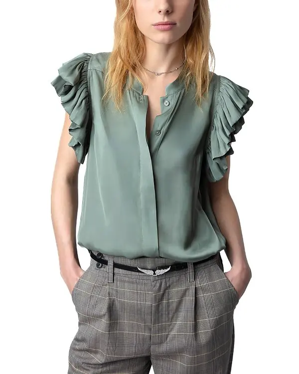 Zadig&Voltaire Tiza Ruffled Sleeve Top - Treillis