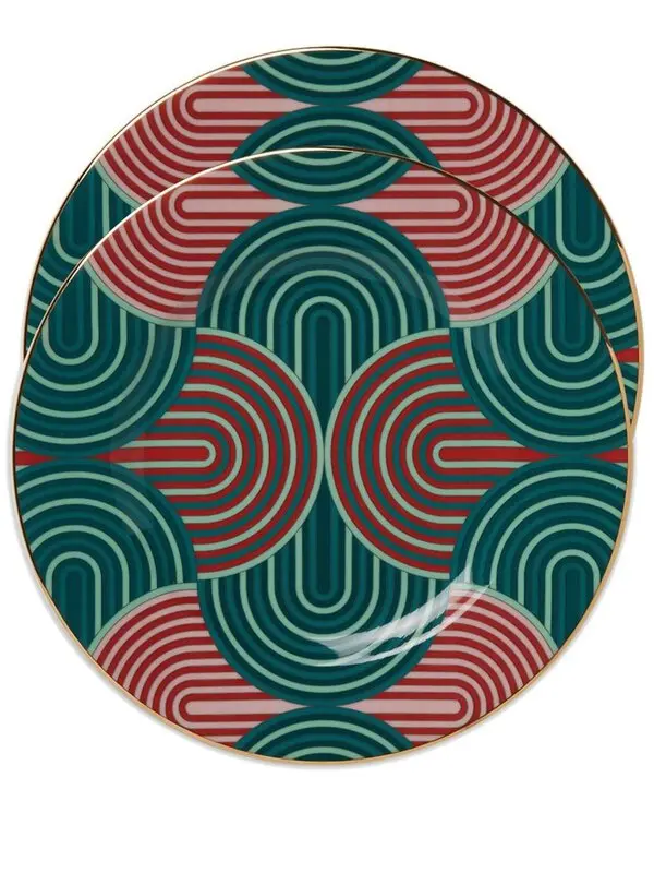 La DoubleJ Set Of Two Geometric-print Dessert Plates - Green