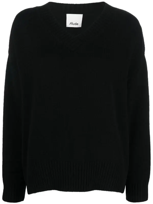 ALLUDE V-neck Cashmere Jumper - Black