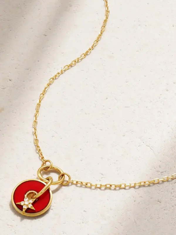 FOUNDRAE Star 18-karat Enamel And Diamond Necklace - Red