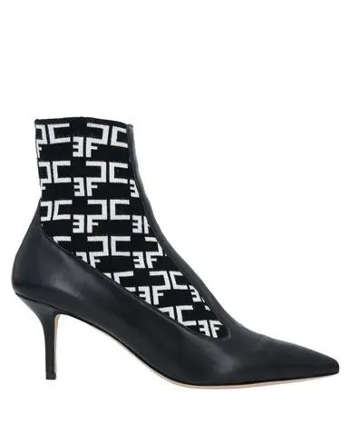 Elisabetta Franchi Ankle Boots In Soft Leather And Textile Fibers - Black