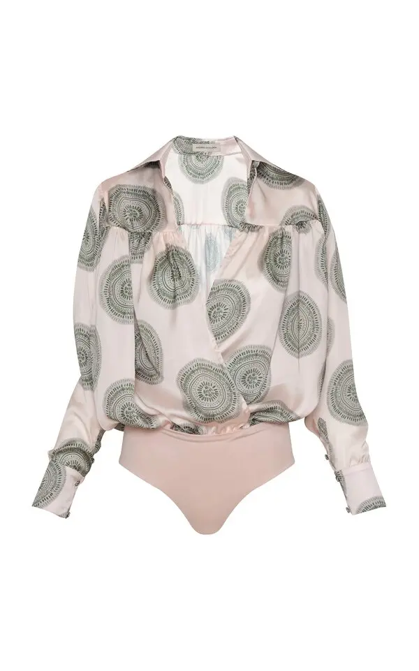 ANDRES OTALORA Leiva Printed Silk Charmeuse Bodysuit