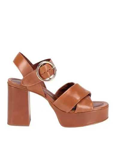 See By Chloé Leather Ankle Strap Sandals - Brown