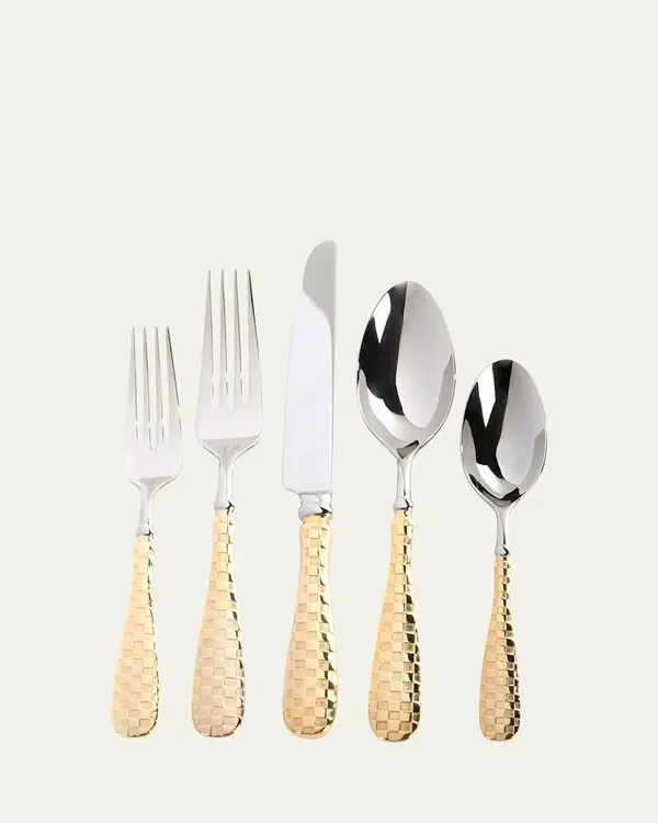 MACKENZIE-CHILDS 5-piece Check Gold-plate Place Setting - One-color