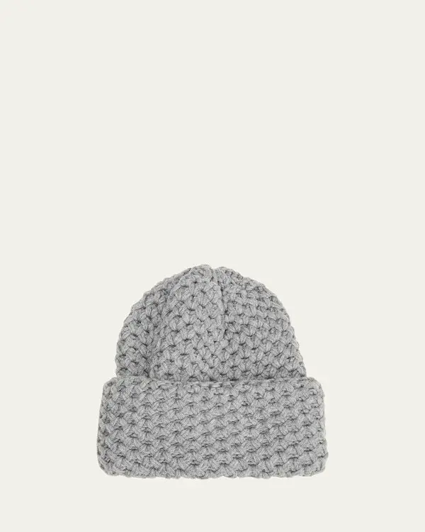 Inverni Cashmere Honeycomb Knit Beanie - Graphite Grey
