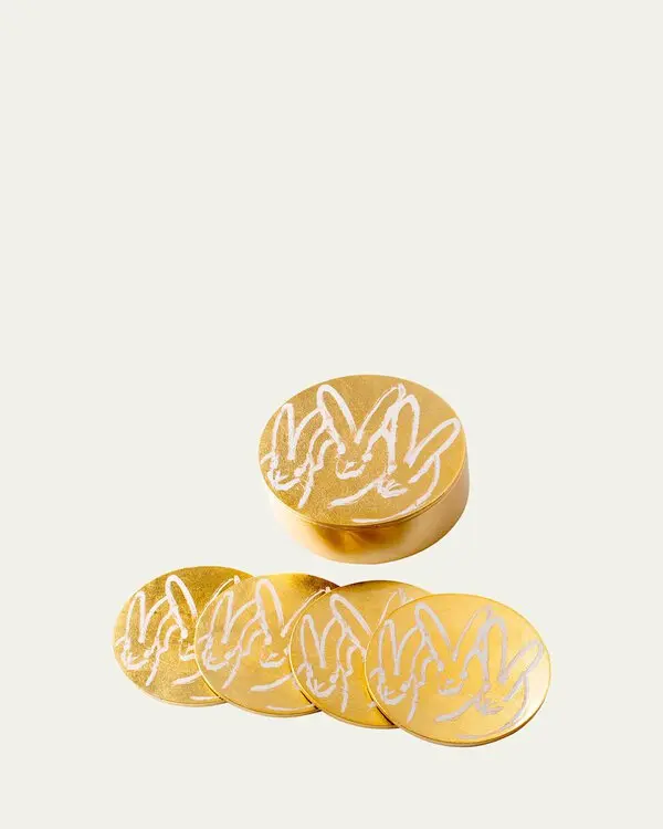 HUNT SLONEM Gold Leaf Bunny Coaster Box Set Of 4
