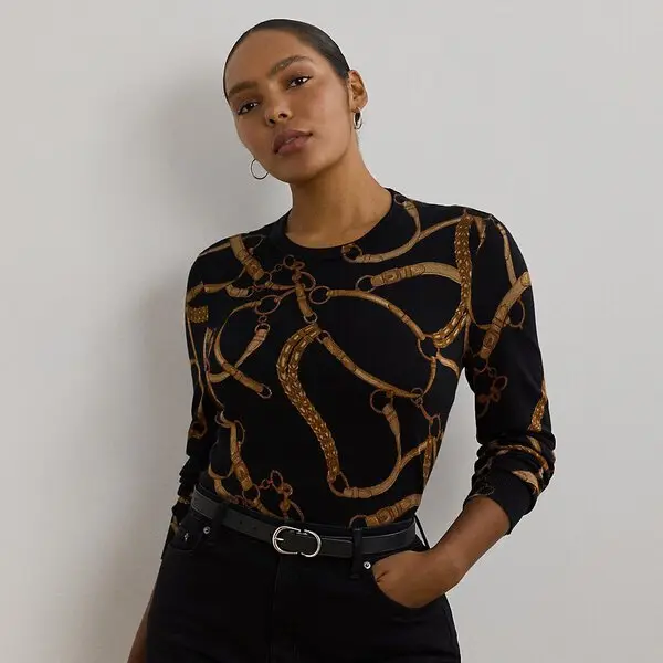 Ralph Lauren Belting-print Cotton-blend Sweater - Black/tan