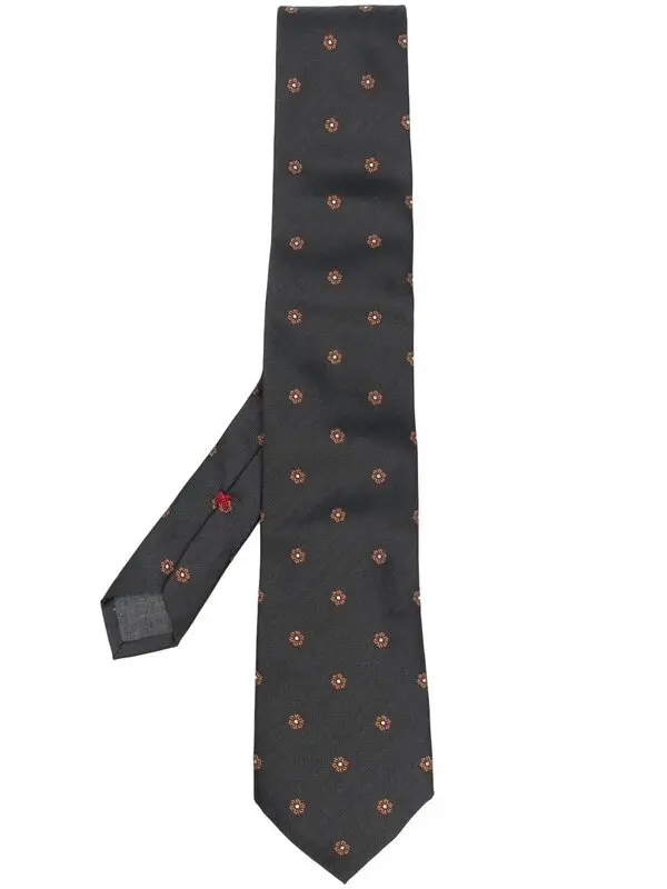 Brunello Cucinelli Floral-embroidered Silk Tie - Grey
