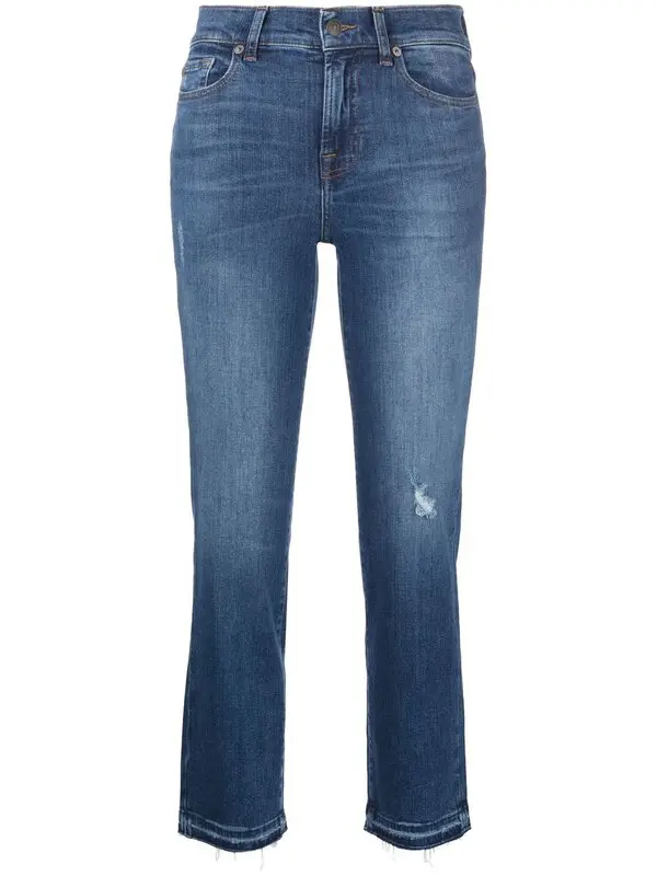 7 For All Mankind Distressed Mid-rise Cropped Jeans - Blue