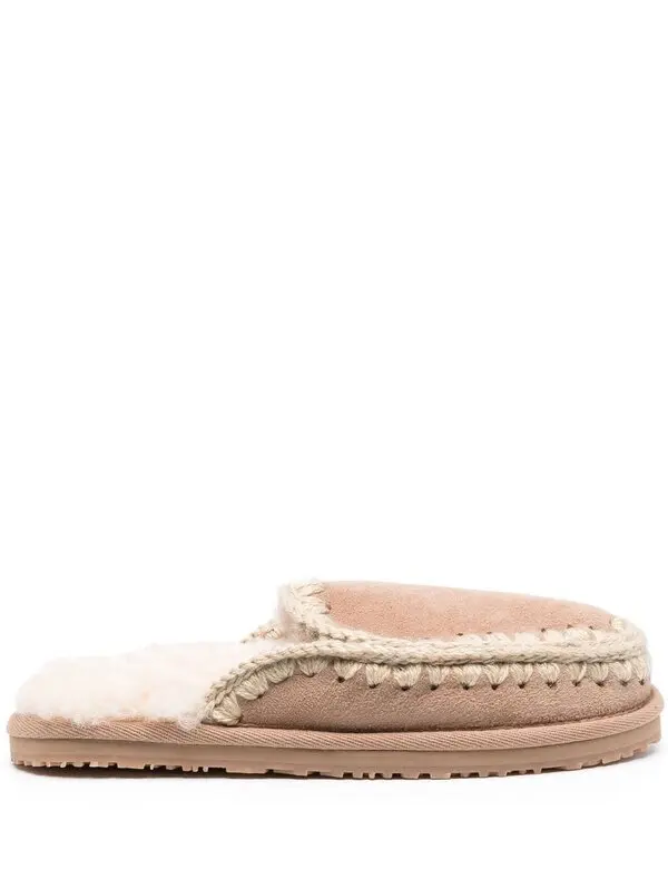 Mou Contrast-stitching Shearling Slippers
