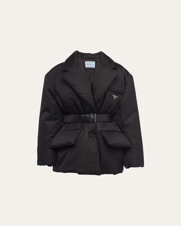 Prada Re-nylon Belted Jacket - Nero