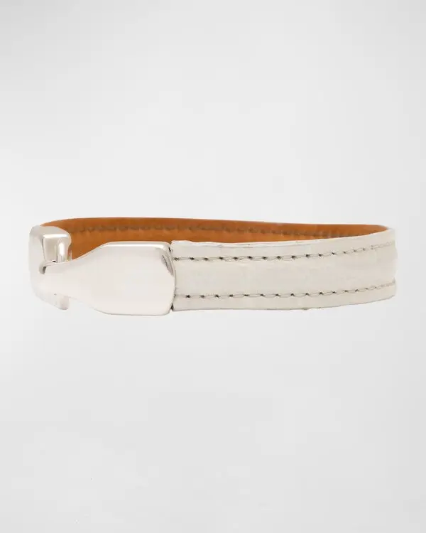 ABAS Matte Alligator Leather Bracelet - White