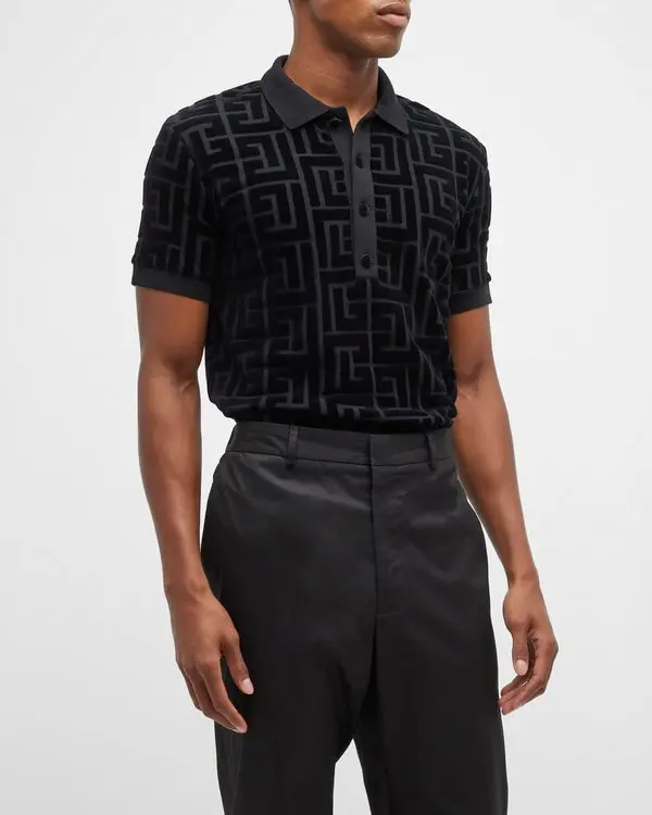 Buy Balmain Maxi Monogram Velvet Polo Shirt - Black/black At 51% Off ...