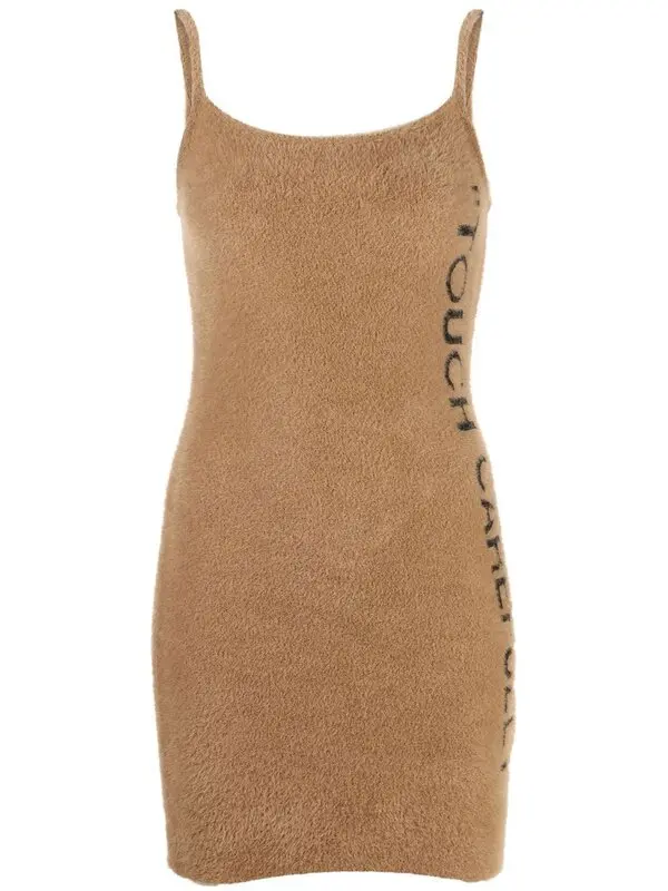 Off-White Slogan Fuzzy Mini Dress - Brown