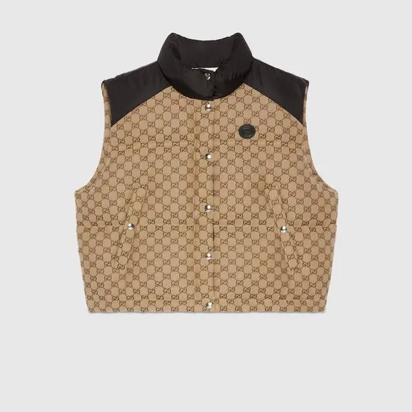 Gucci Gg Cotton Canvas Puffer Vest - Beige