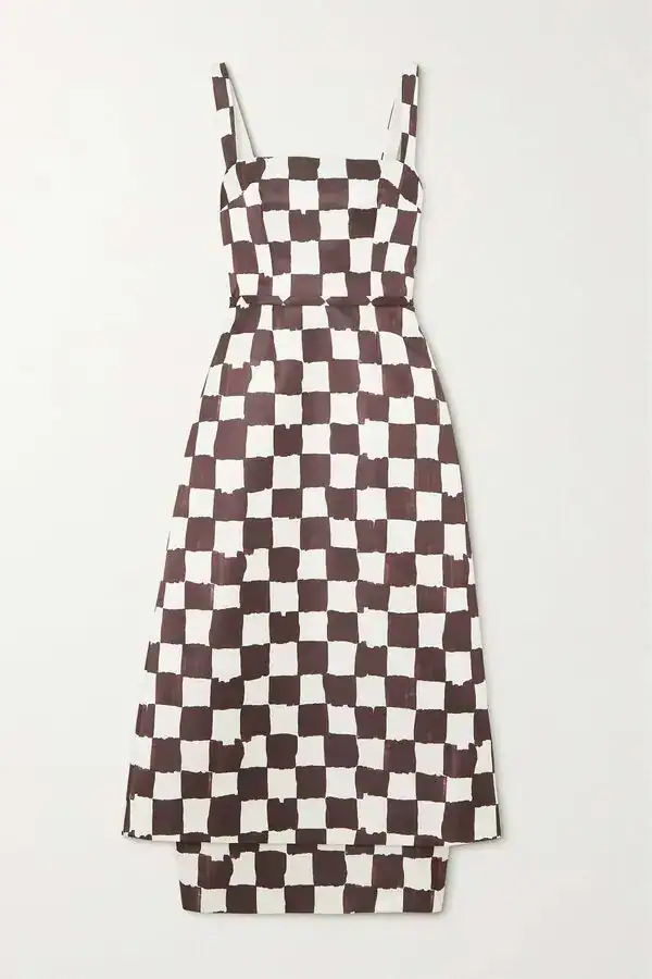 Emilia Wickstead Ginny Layered Checked Duchesse-Satin Midi Dress In Brown -  50% Off | Editorialist