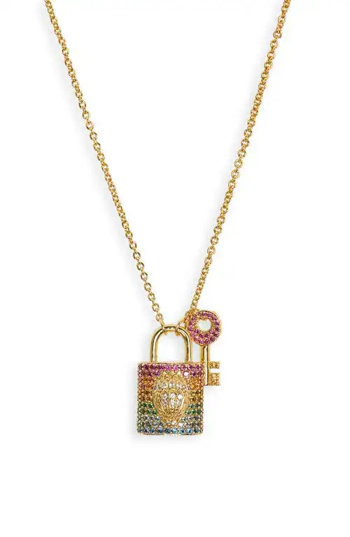 Buy Kurt Geiger Pavé Crystal Lock & Key Pendant Necklace - Rainbow At ...