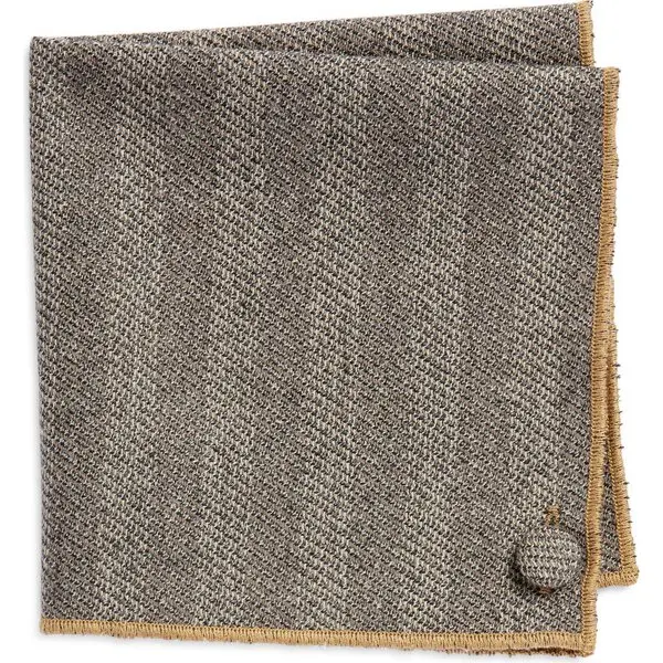 CLIFTON WILSON Herringbone Wool Pocket Square - Grey