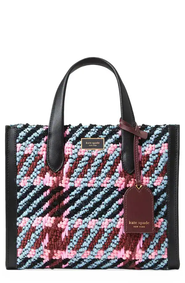 Kate Spade New York Manhattan Plaid Chunky Woven Fabric Tote In