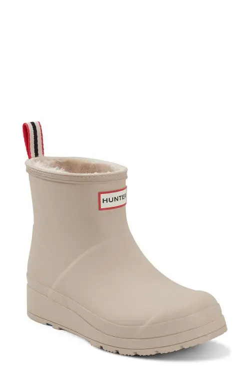 Hunter Play Short Faux Shearling Lined Rain Boot - Light Gray