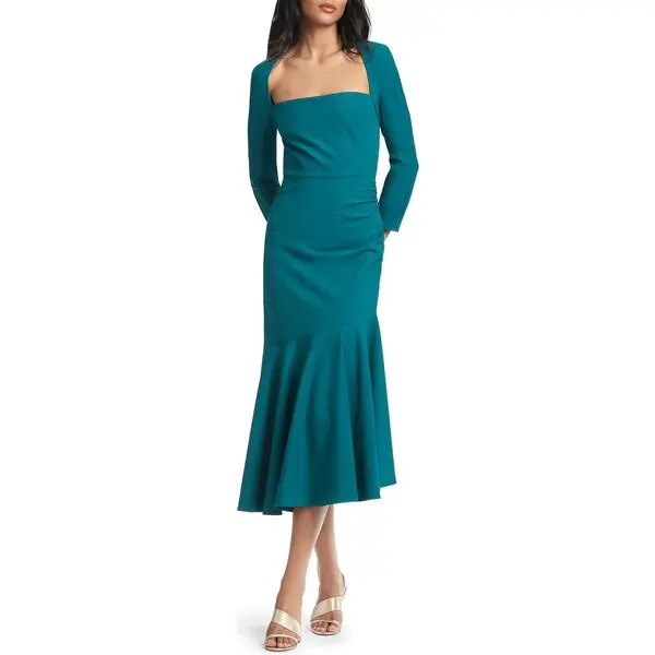 Sachin & Babi Sharlize Long Sleeve Stretch Crepe Dress - Storm Green |  Editorialist
