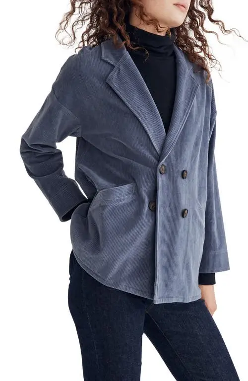 Madewell Redford Knit Corduroy Blazer In Sunfaded Indigo 45% Off
