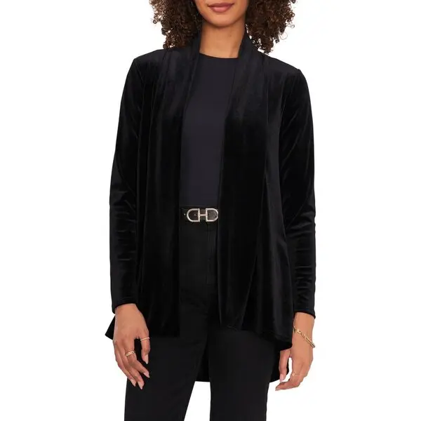 Vince Camuto Shawl Collar Stretch Velvet Cardigan - Rich Black