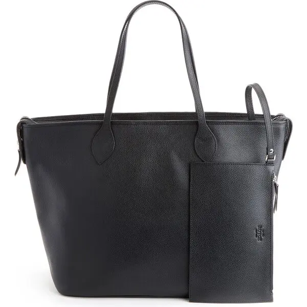ROYCE NEW YORK Personalized Leather Tote With Wristlet - Black - Silver Foil