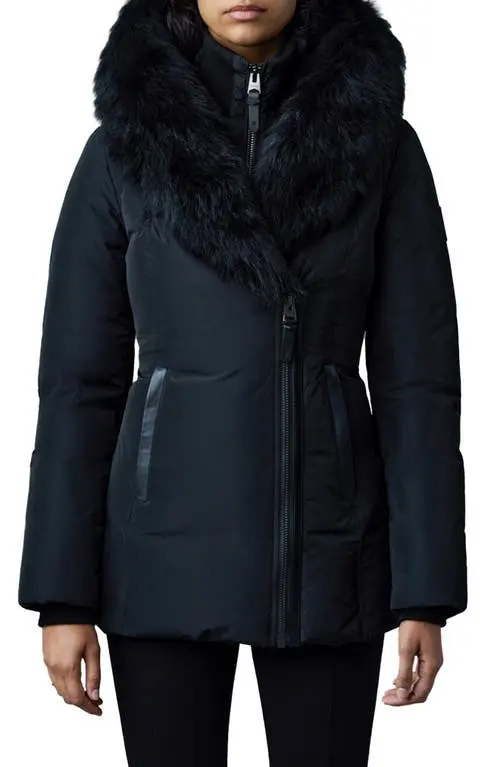 Mackage Adali Down Jacket With Genuine Shearling Trim - Black