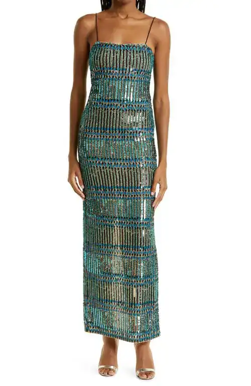 alice olivia blue sequin dress Floral Embroidered Sequin Gown 12 / Sky Blue main image 0