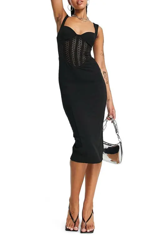 Buy Asos Lace Inset Body-con Dress - Black At 50% Off