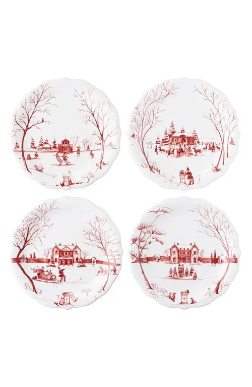 JULISKA Country Estate Winter Frolic Set Of 4 Party Plates - Ruby