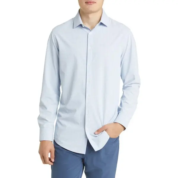 Mizzen+main Leeward Trim Fit Check Print Performance Stretch Button-up Shirt - Light Blue Mini Plaid