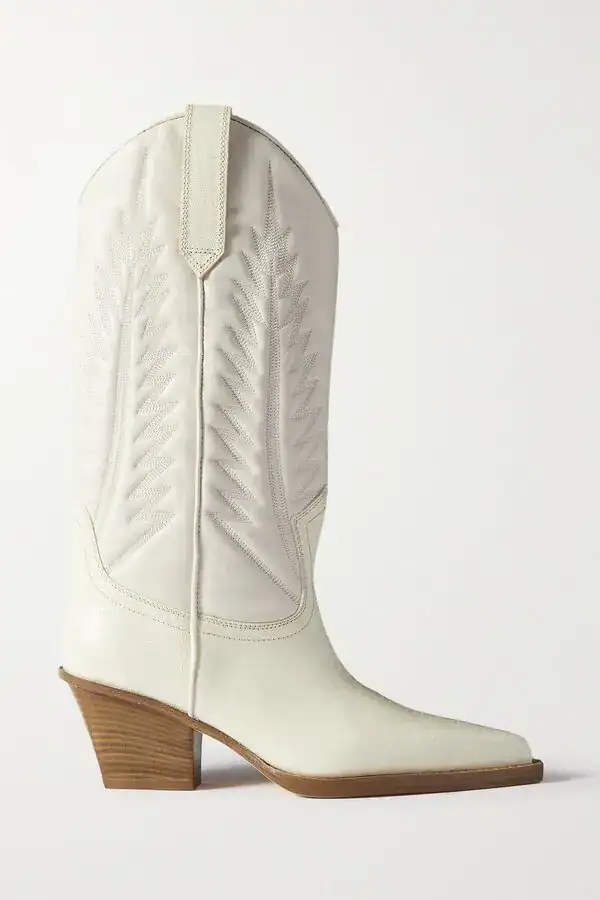 Paris Texas Rosario Embroidered Leather Cowboy Boots In Off-White