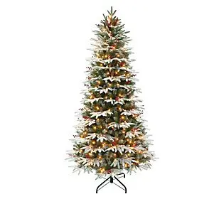PULEO INTERNATIONAL Puleo 9 Ft Pre-lit Slim Flocked Halifax Fir Tre E