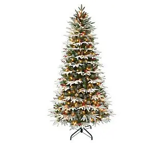 PULEO INTERNATIONAL Puleo 7.5' Prelit Slim Flocked Halifax Fir Tree