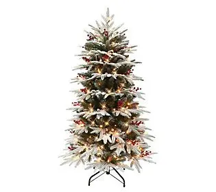 PULEO INTERNATIONAL Puleo 4.5' Pre-lit Slim Flocked Halifax Fir Tre