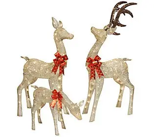 PULEO INTERNATIONAL Set Of 3 Deer Family With Warm White Led Lights