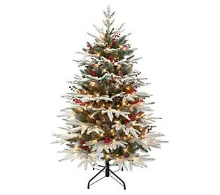 PULEO INTERNATIONAL Puleo 4.5' Pre-lit Flocked Halifax Fir Tree, Cl Ar Lights