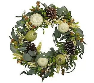 NORTHLIGHT Gourds And Foliage Thanksgiving Wrea Th 24