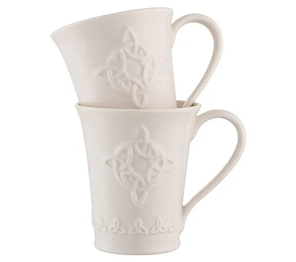 BELLEEK Pottery Trinity Knot Set Of 2 Mugs